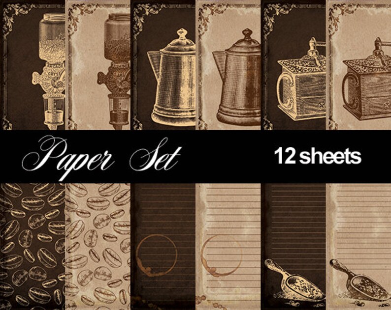 Coffee Digital Printable Paper Ephemera Background and Frame - Etsy