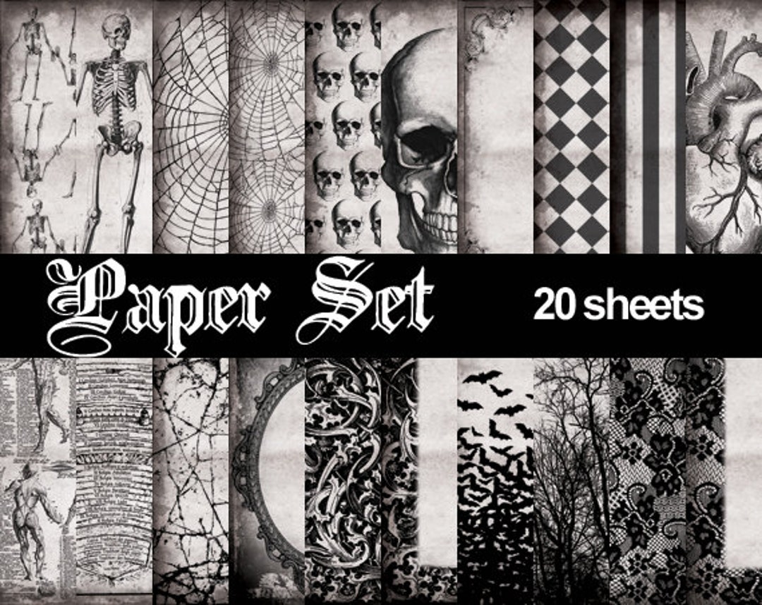 Creepy Digital Papers Horror Macabre Halloween Printable Set Black and ...