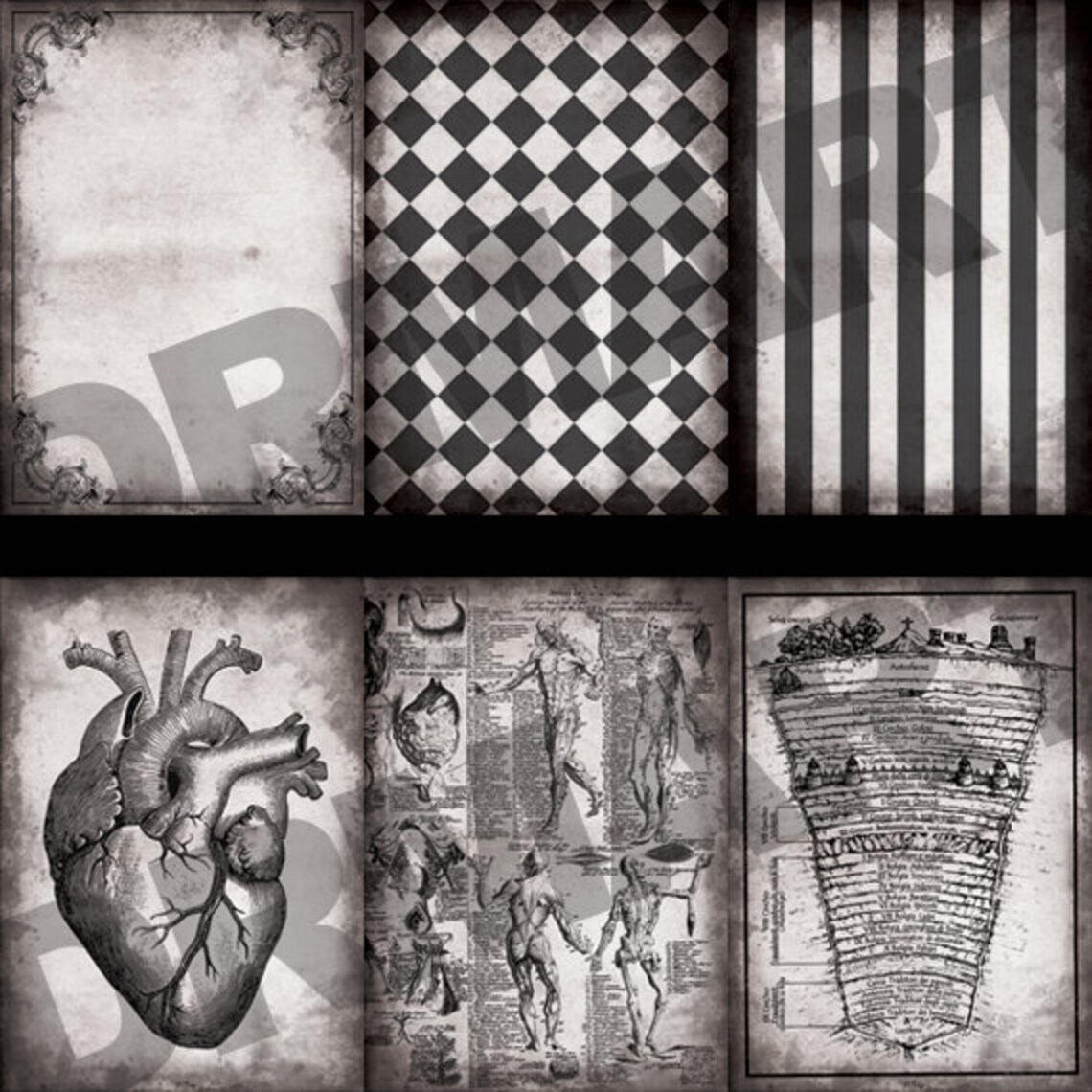 Creepy Digital Papers Horror Macabre Halloween Printable Set Black and ...