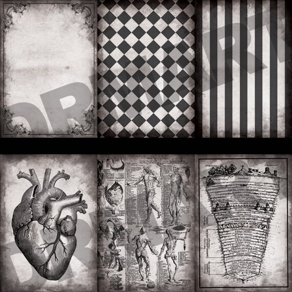 Creepy Digital Papers Horror Macabre Halloween Printable Set Black and ...