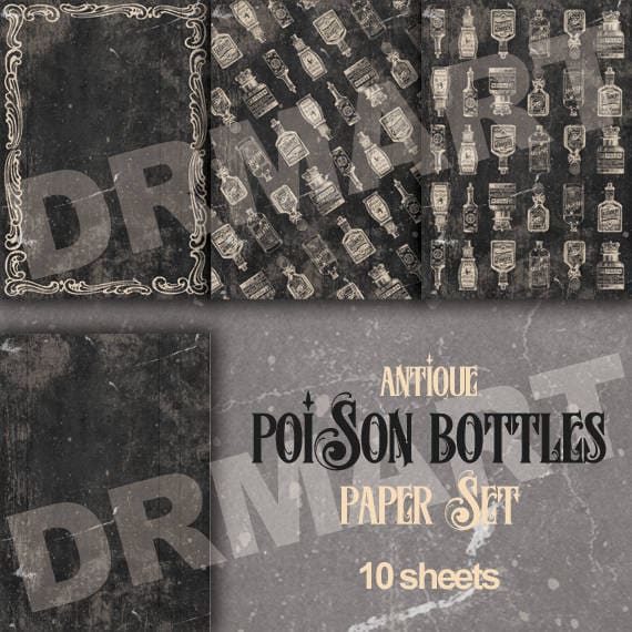 Antique Poison Bottle Digital Papers Steampunk Printable Set - Etsy