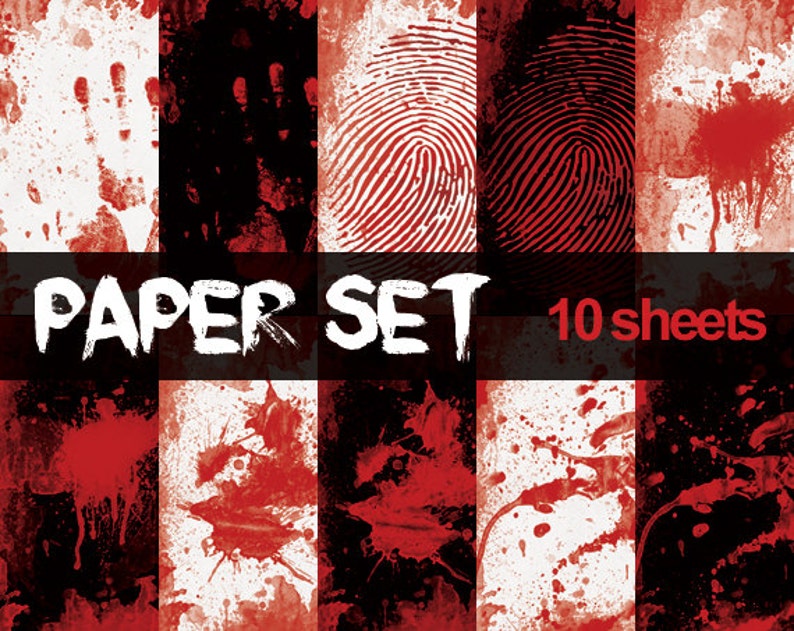 Blood Digital Papers Horror Printable Set Finger Print Crime Scene - Etsy