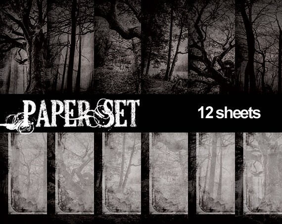 Dark Forest Digital Paper printable Set goth stationery tree | Etsy
