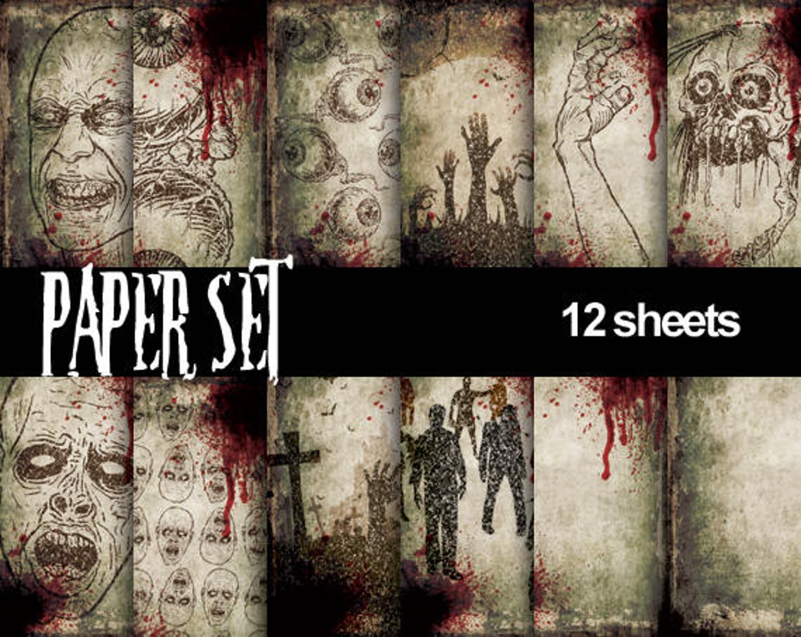 Zombie Digital Papers Horror Printable Set Halloween Creepy Printable ...