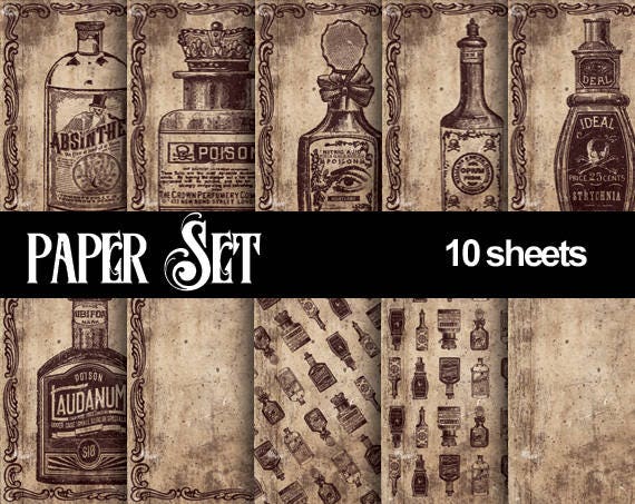 Poison Digital Papers Antique Bottle Steampunk Printable Set | Etsy