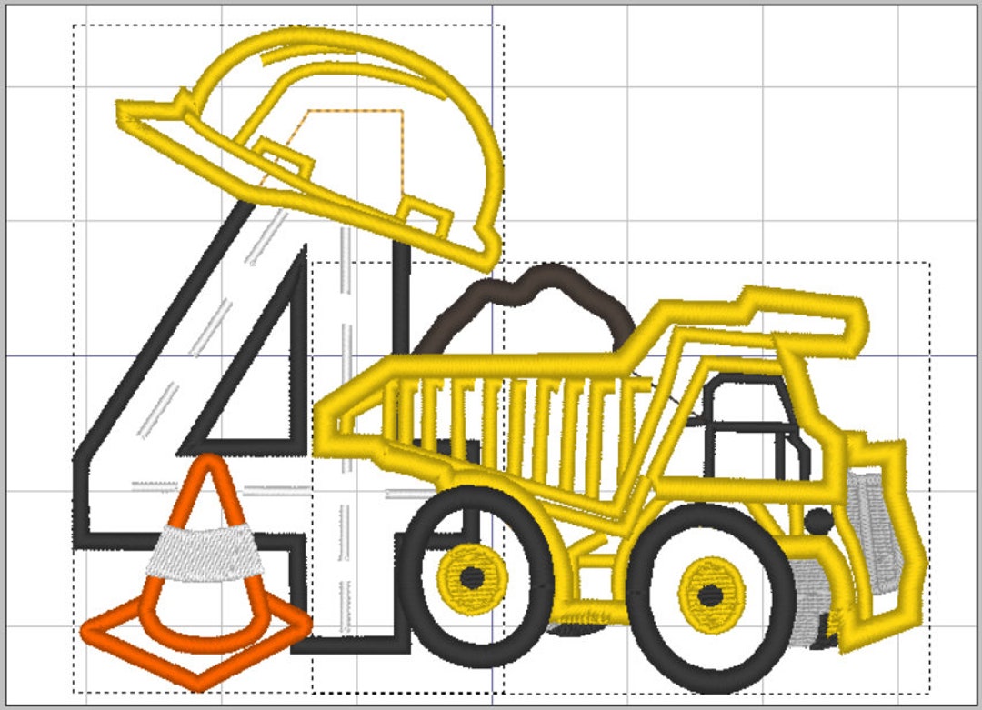 Construction BIRTHDAY 4 - 5x7 Inches - Embroidery Design File ...