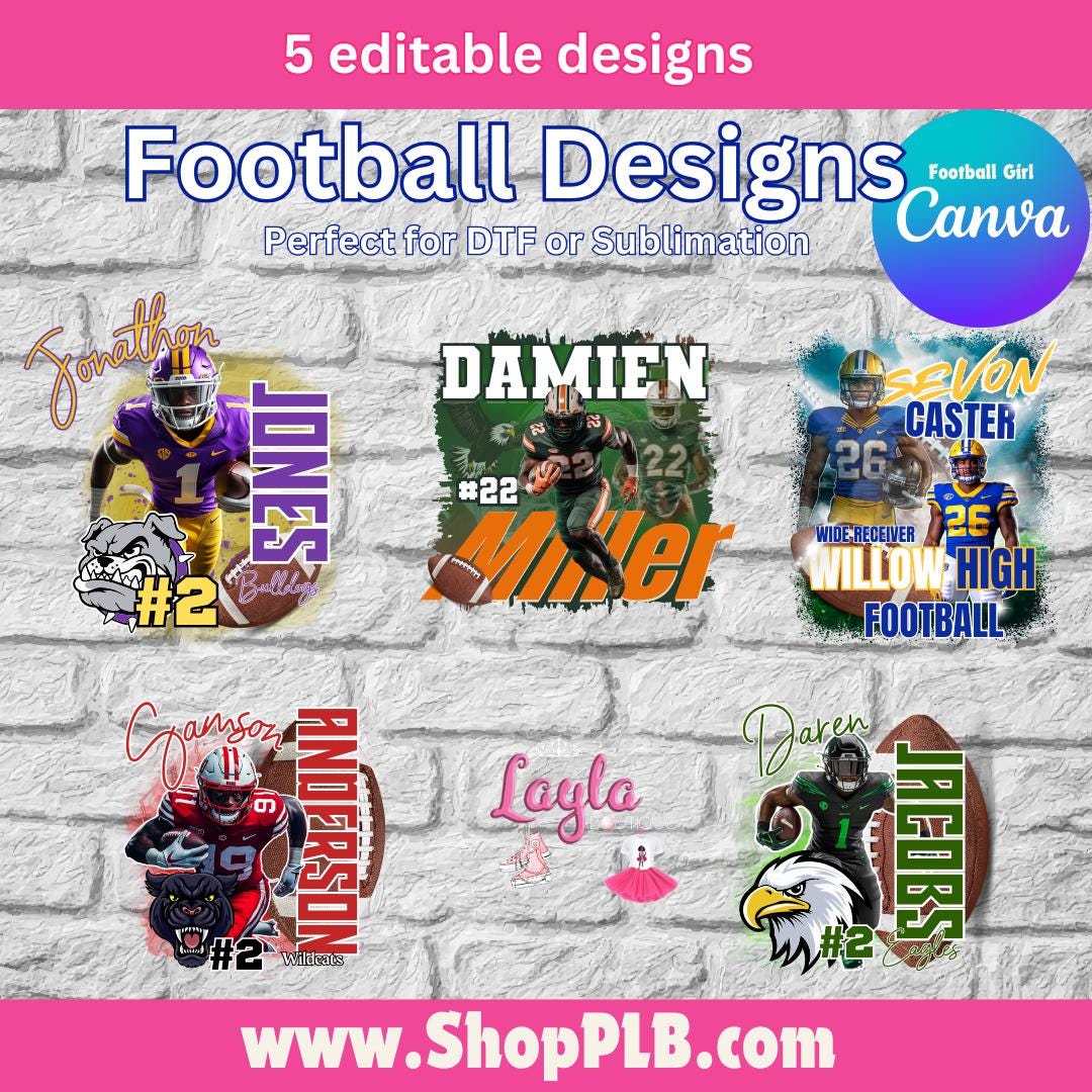 Football Designs Bundle | 5 Editable Canva Templates | Custom Football ...