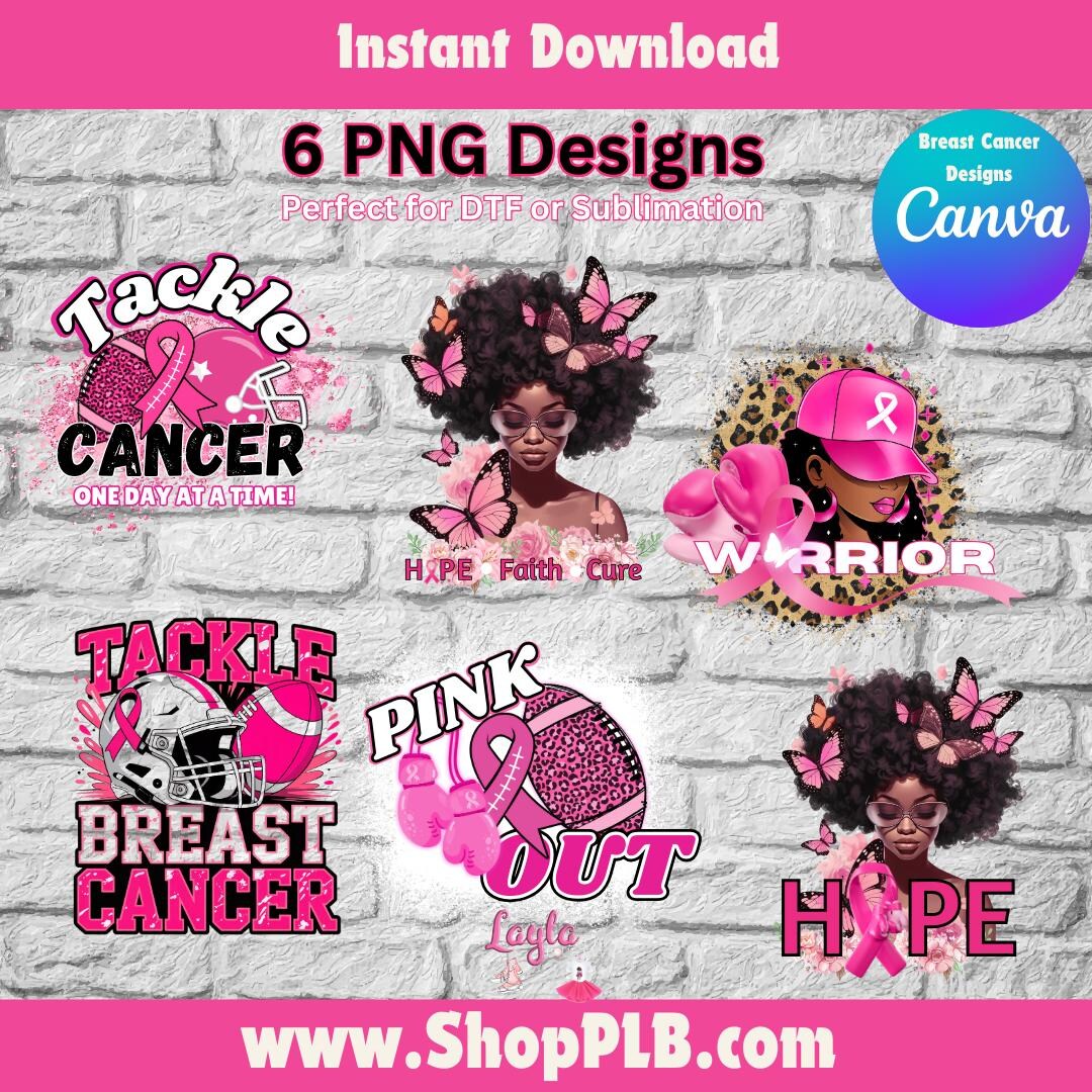 Breast Cancer Awareness PNG Bundle | 6 Pink Ribbon Sublimation Designs ...