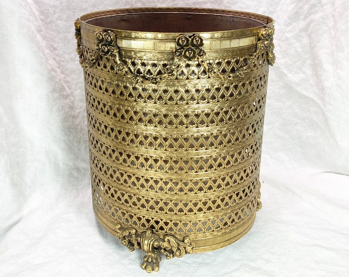Hollywood Regency Wastebasket, Gold Filigree Trash Can - Etsy