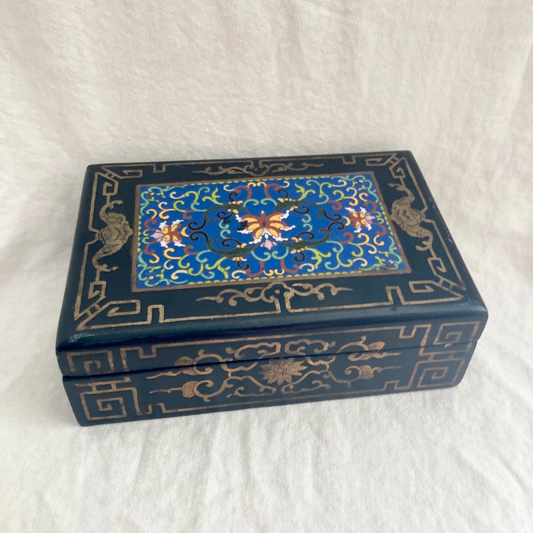 Chinese Lacquered Box With Cloisonne Inlay - Etsy