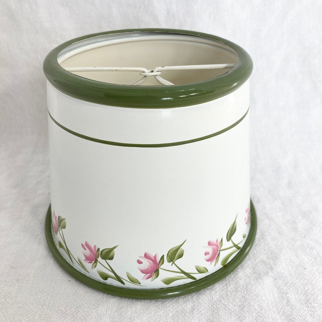 Mini Tole Lamp Shade: Hand Painted Pink Rose Clip on Nightlight Sconce ...