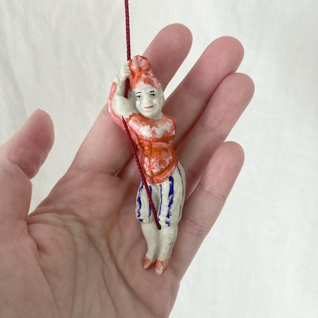 Antique Hanging Jester, German Bisque Clown Climbing Figure, Victorian ...