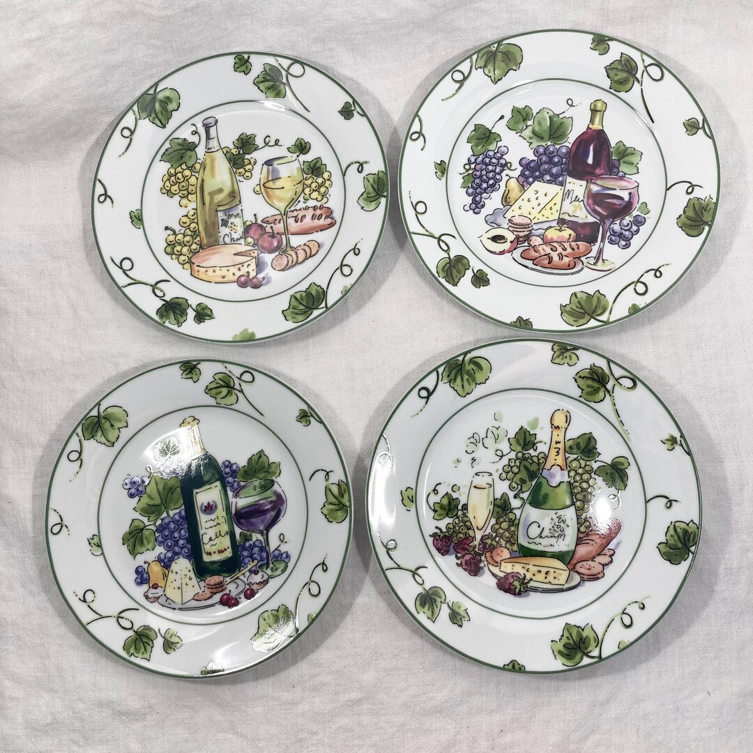 Set of 4 Wine & Cheese Appetizer Plates by I. Godinger , 7.5" Dessert ...