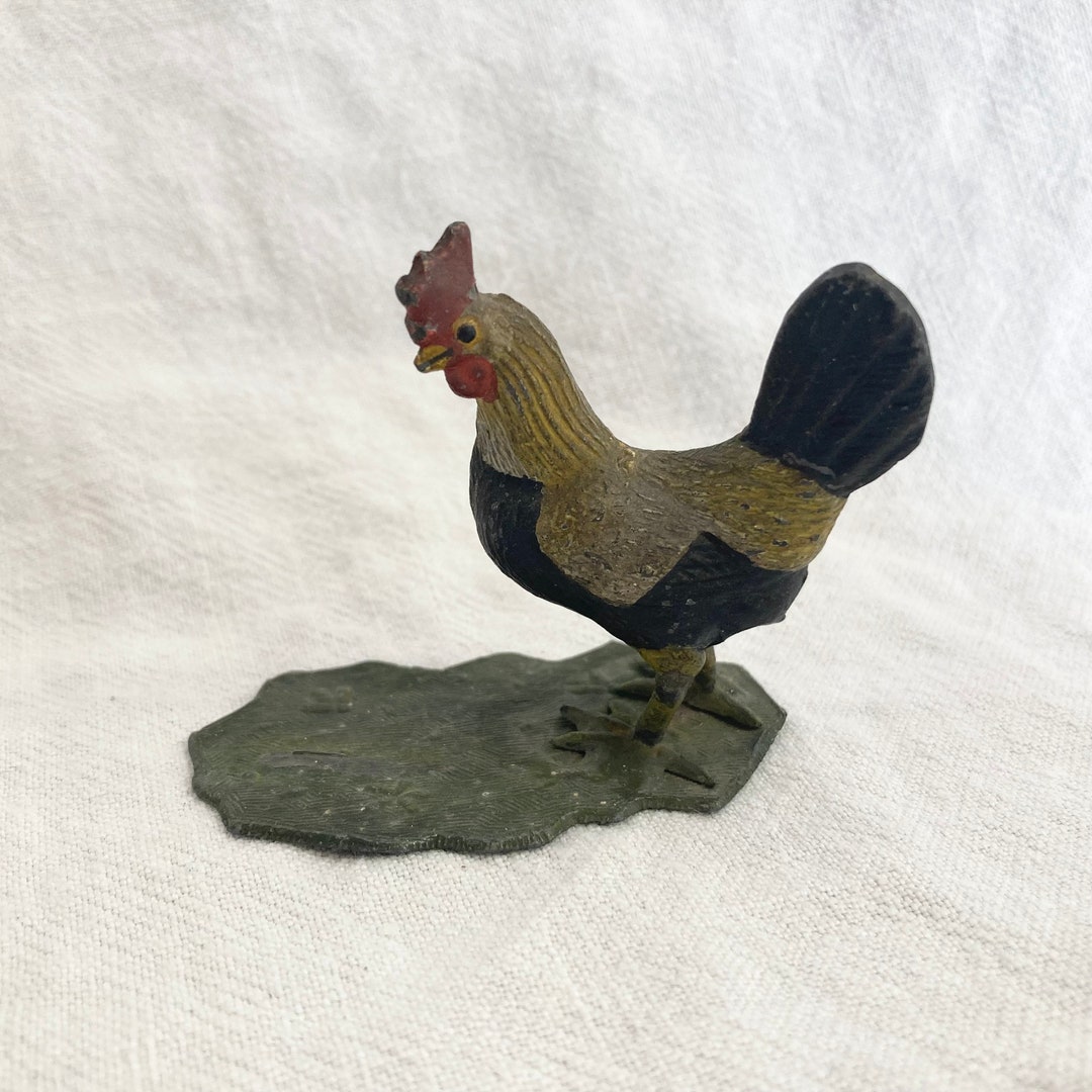 Miniature Rooster Figurine, Vintage Painted Metal Chicken - Etsy