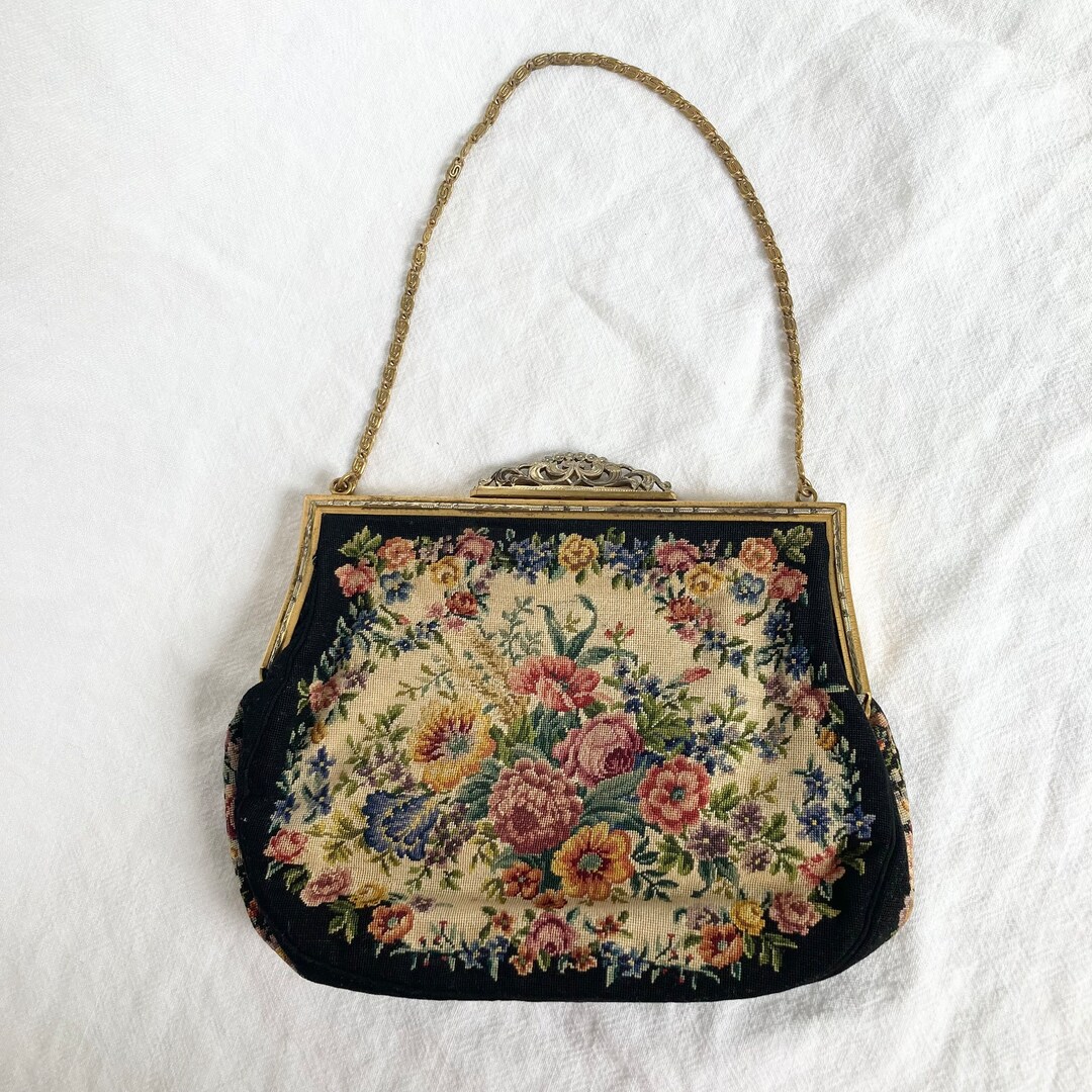 Vintage Austrian Petit Point Purse: Floral Evening Bag With Kid Leather ...