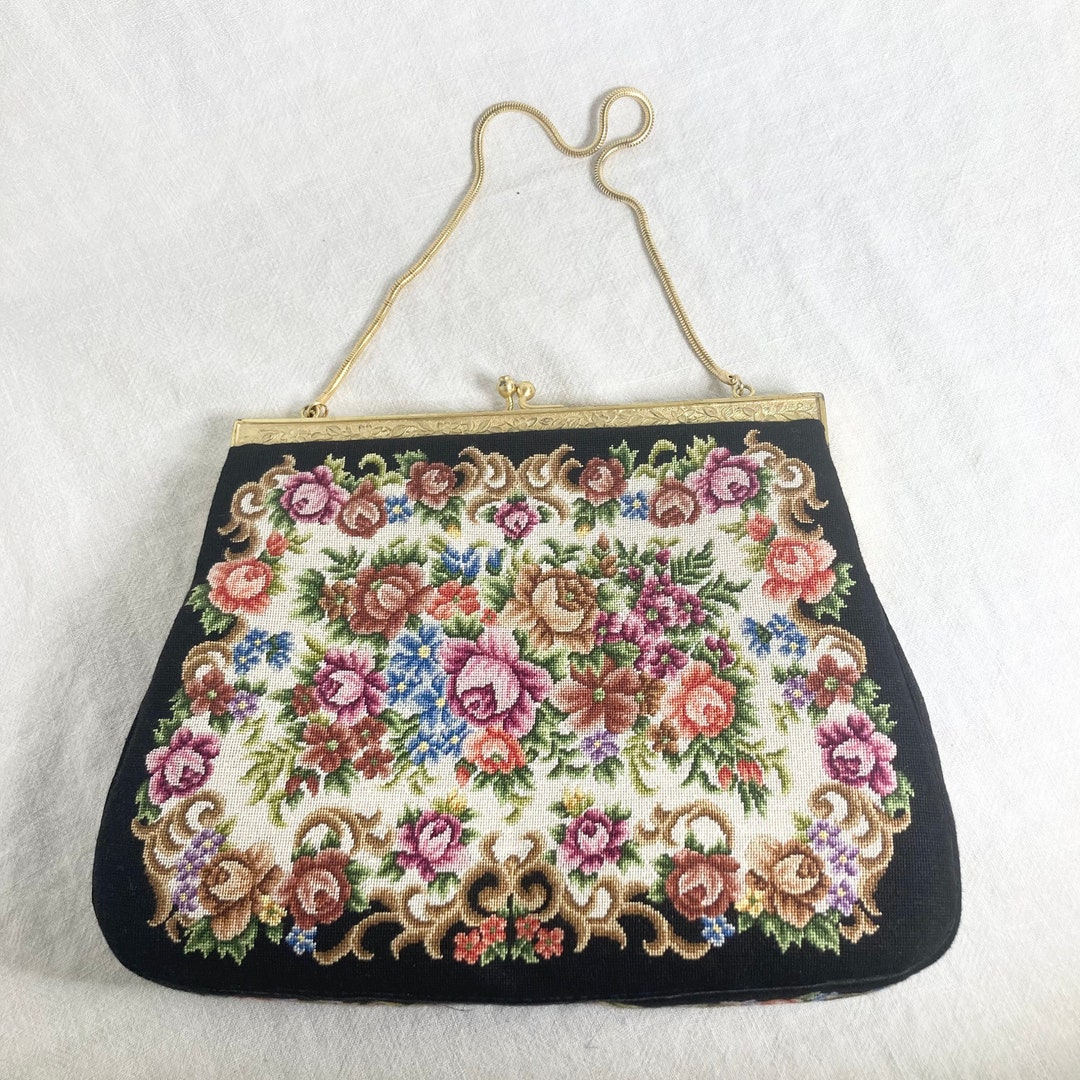 Large Vintage Petit Point Purse Evening Bag - Etsy