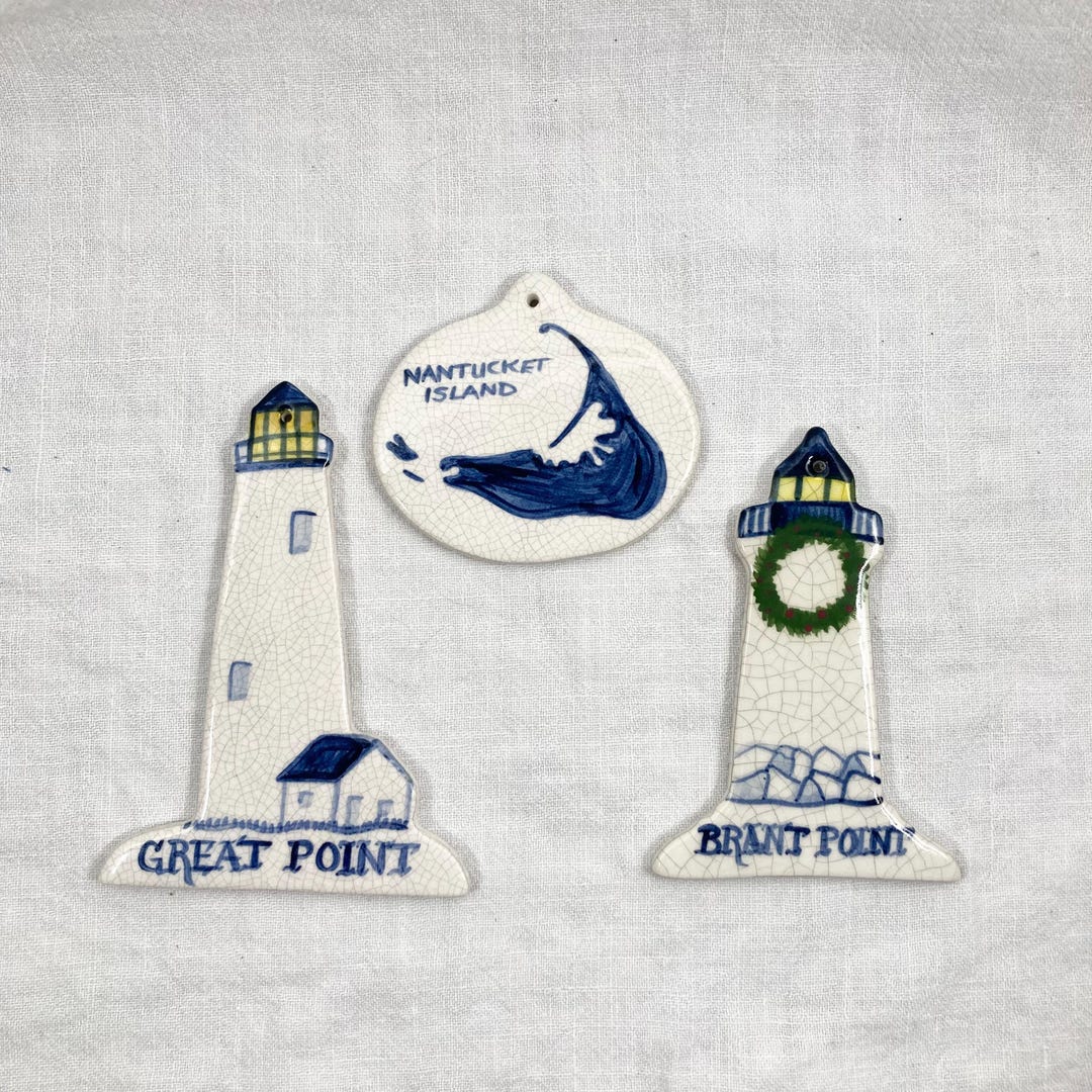 Hand Painted Nantucket Christmas Ornaments, Brick Pond Pottery, Set of ...