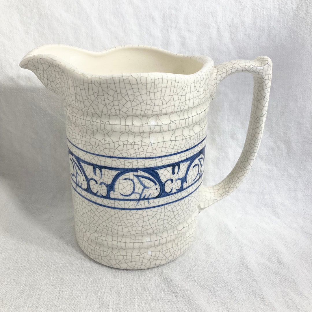 Dedham Rabbit Pitcher, the Potting Shed Blue and White Crackle Bunny ...