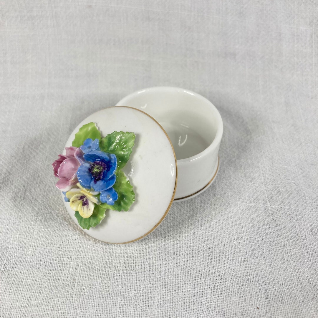 Crown Staffordshire Flower Trinket Box, AS IS Miniature Bone China ...