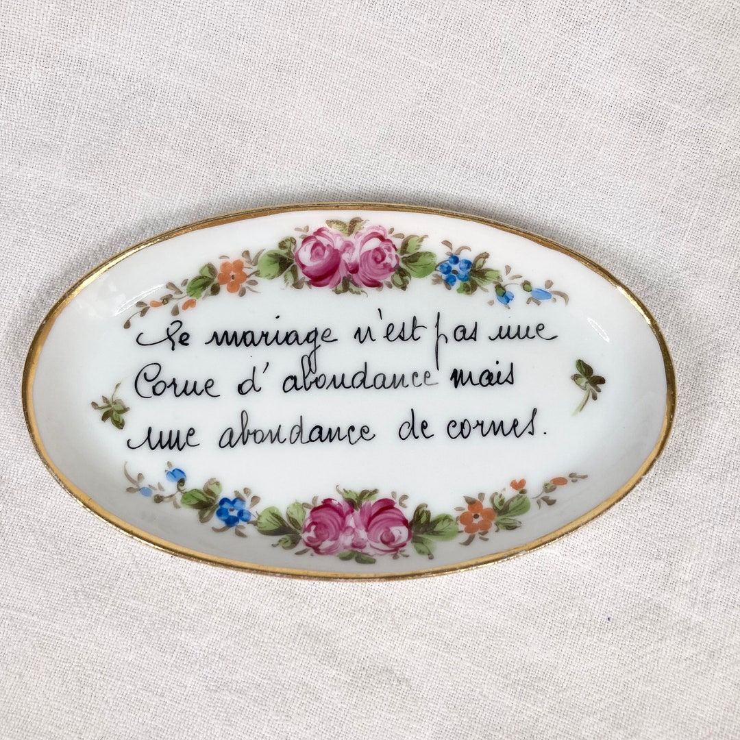 Limoges Trinket Dish, Oval Marriage Motto Hand Painted Flowers - Etsy