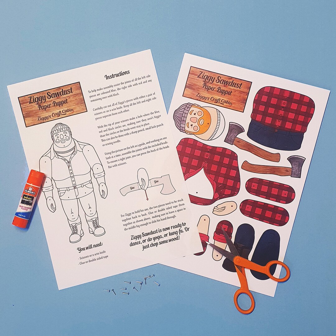 Ziggy Sawdust Lumberjack Paper Puppet, DIY Articulated Paper Doll Cut ...
