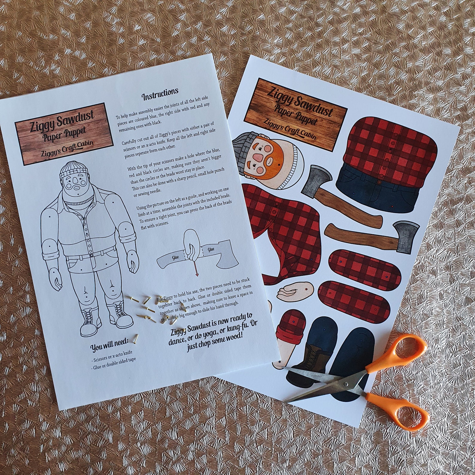 Ziggy Sawdust Lumberjack Paper Puppet DIY Articulated Paper - Etsy