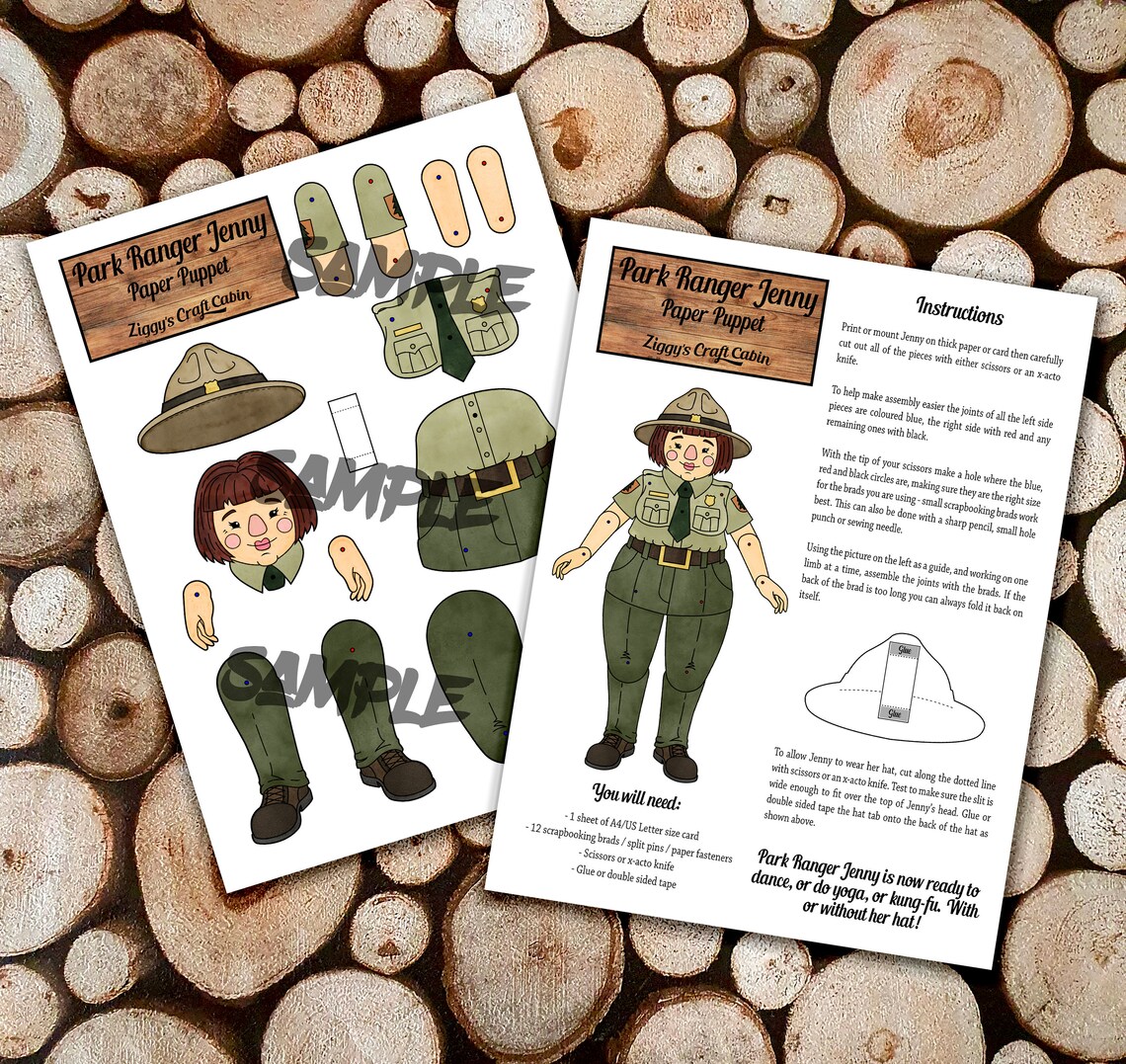 Park Ranger Jenny Paper Puppet, DIY Printable PDF Articulated Paper ...