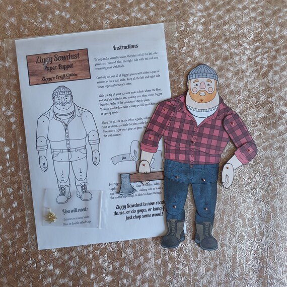 Ziggy Sawdust Lumberjack Paper Puppet DIY Articulated Paper - Etsy