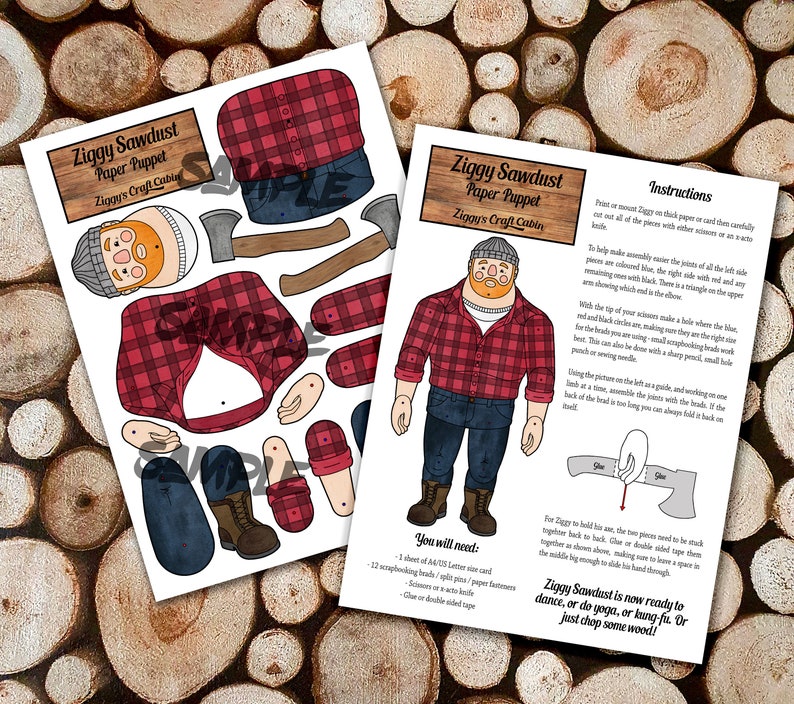 Ziggy Sawdust Lumberjack Paper Puppet, DIY Printable PDF Articulated ...