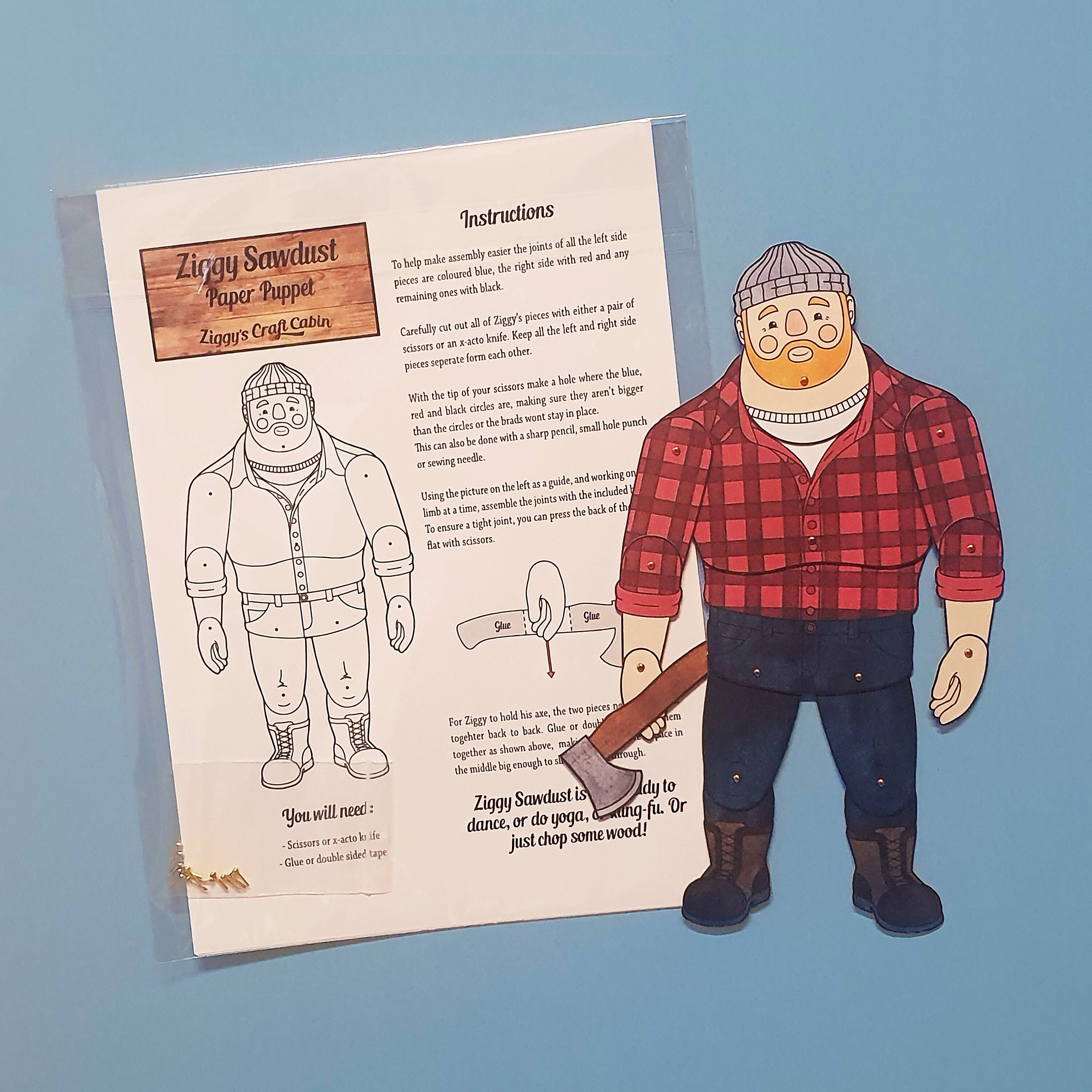 Ziggy Sawdust Lumberjack Paper Puppet, DIY Articulated Paper Doll Cut ...