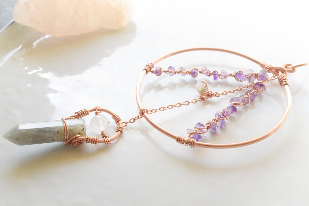 Amethyst Alchemist Crystal Suncatcher With Quartz: Handmade Copper ...