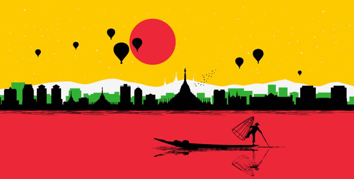 Myanmar Skyline Myanmar Art Myanmar Print Myanmar Poster - Etsy