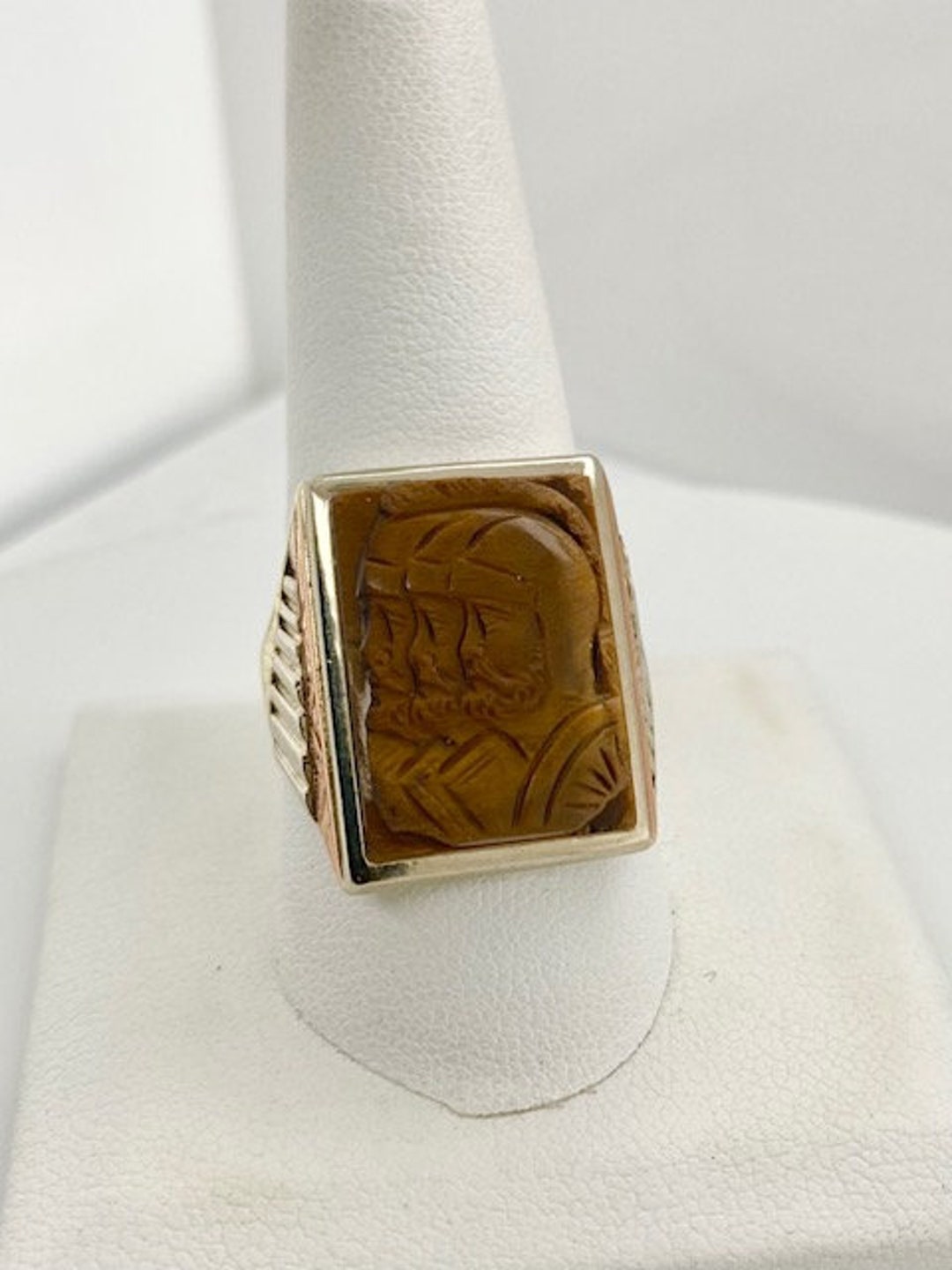 1940's 14k Tri Color Gold Carved Tigers Eye Estate Ring - Etsy