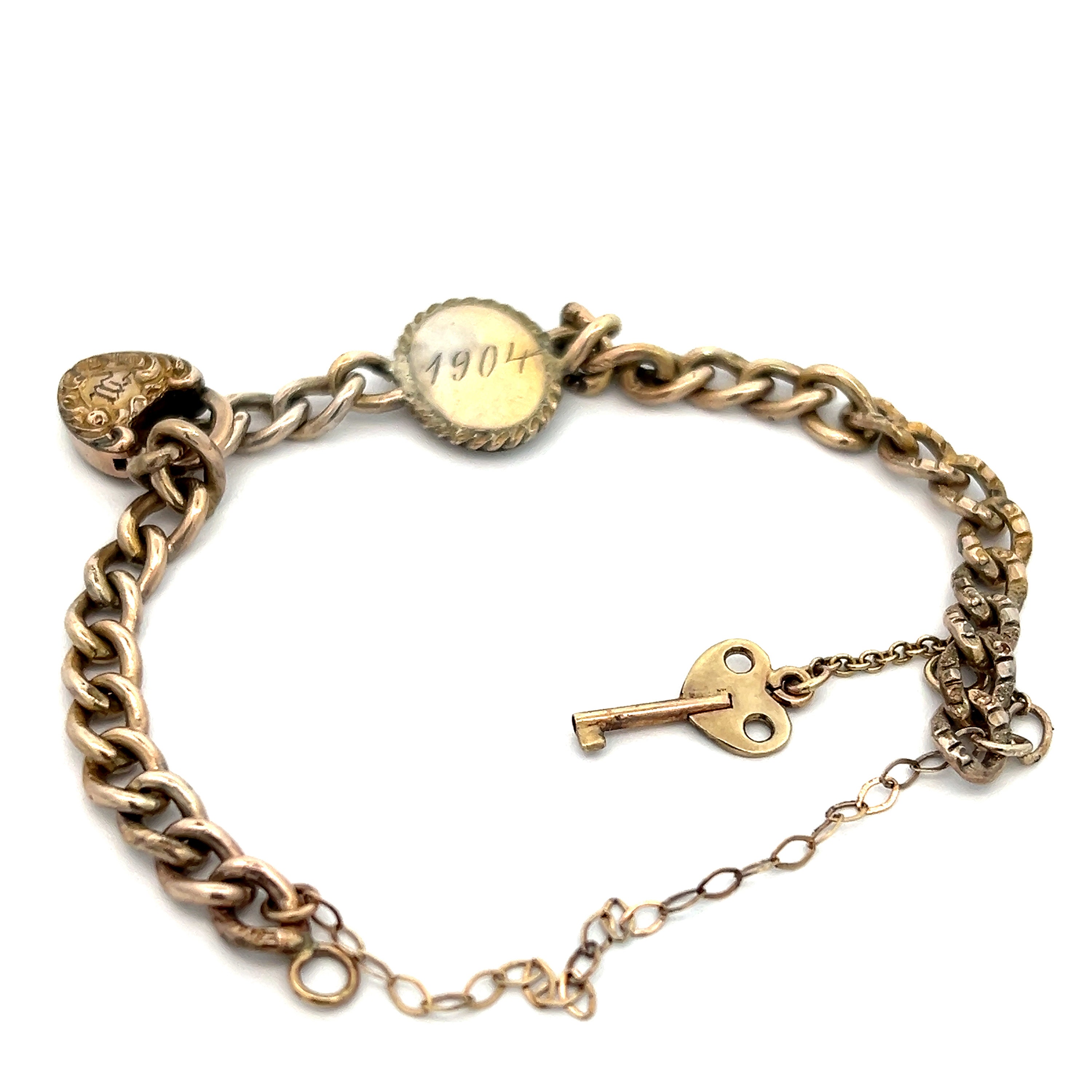 10K Yellow Rolled Gold 1904 Victorian Gate Heart and Key Lock Bracelet ...