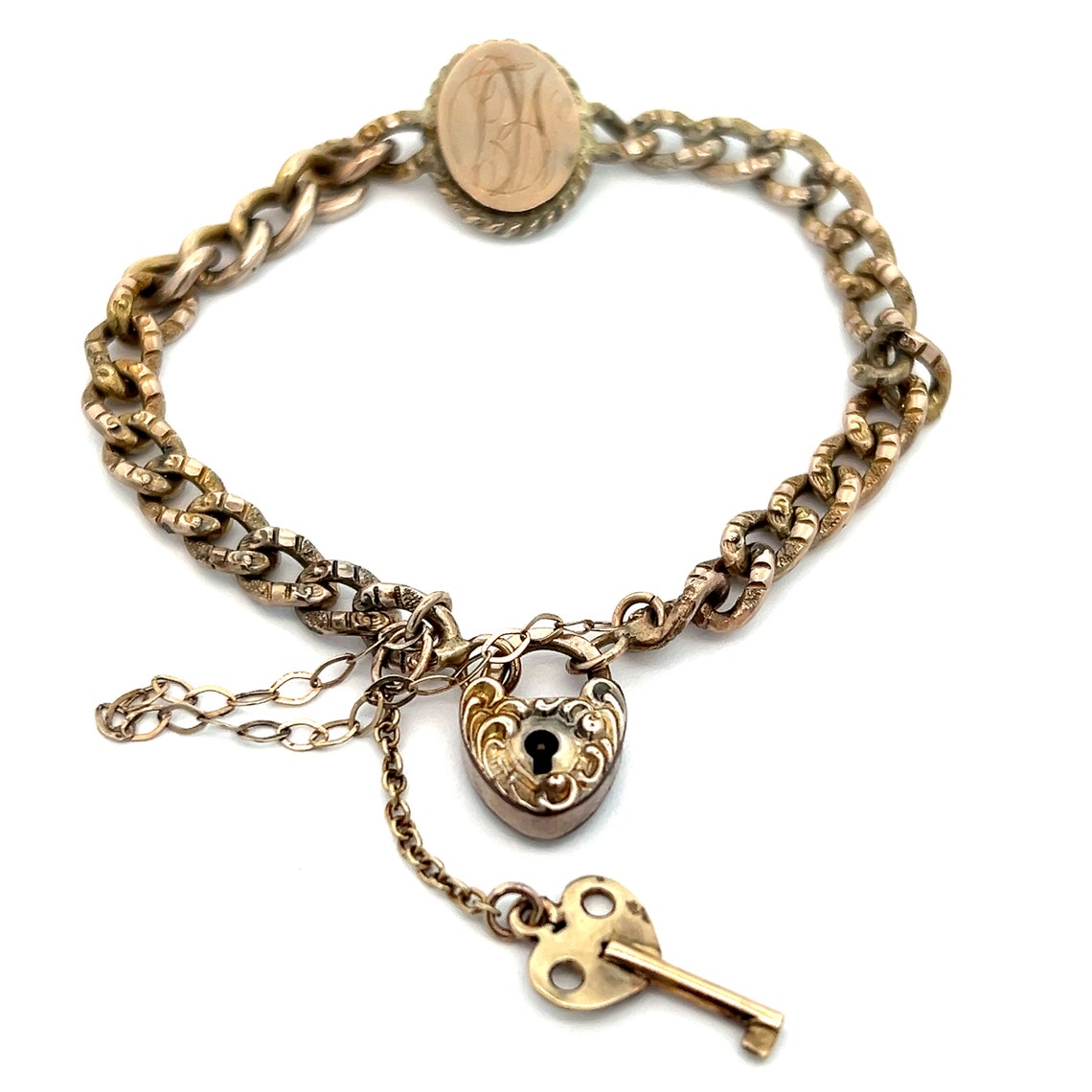 10K Yellow Rolled Gold 1904 Victorian Gate Heart and Key Lock Bracelet ...