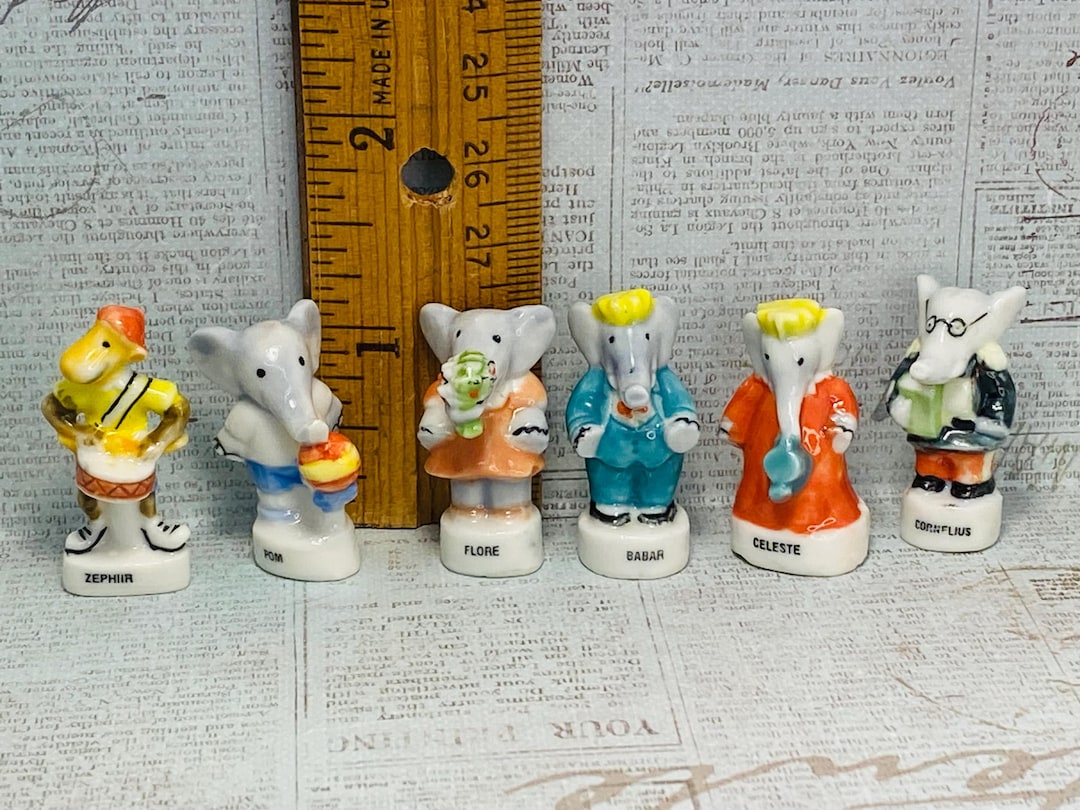 Vintage Babar the Elephant Set of 6 Celeste Arthur Flora French Feve ...