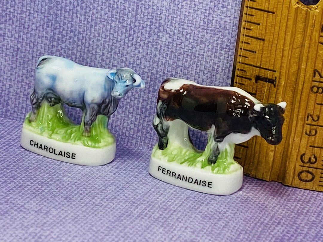 Tiny COWS Charolais & Ferrandaise Cow Calf Bull Dairy Cattle Breed Hand ...