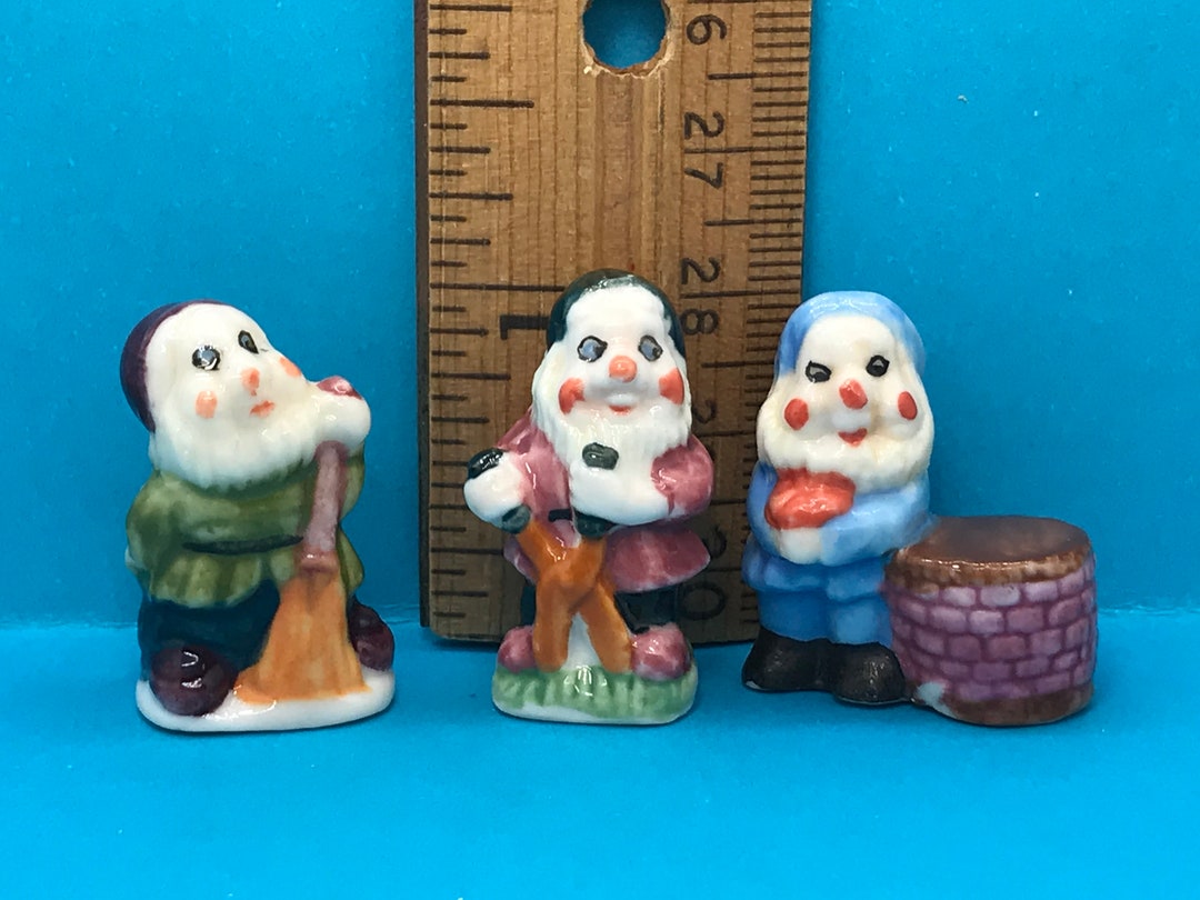 3 Small GNOMES Dwarves Vintage Yard Work Gardening - French Feve Feves ...