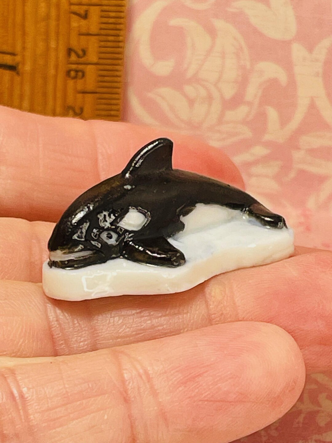 Tiny ORCA Black Killer WHALE Vintage Ceramic Miniature Figurine Hand ...