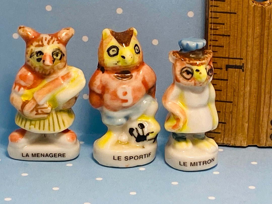 VINTAGE Hand Painted OWLS French Feves Feve Porcelain Doll House ...