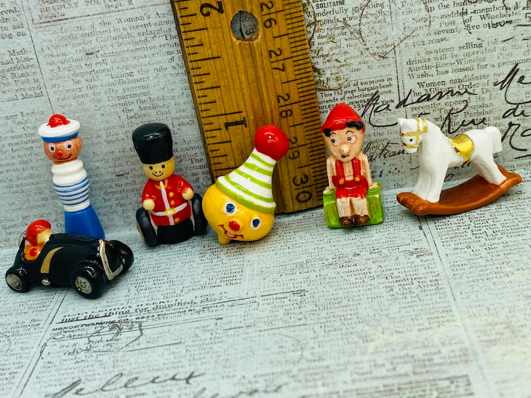 Tiny Wooden RETRO TOYS Car Soldier Spinning Top Rocking Horse Sailor ...