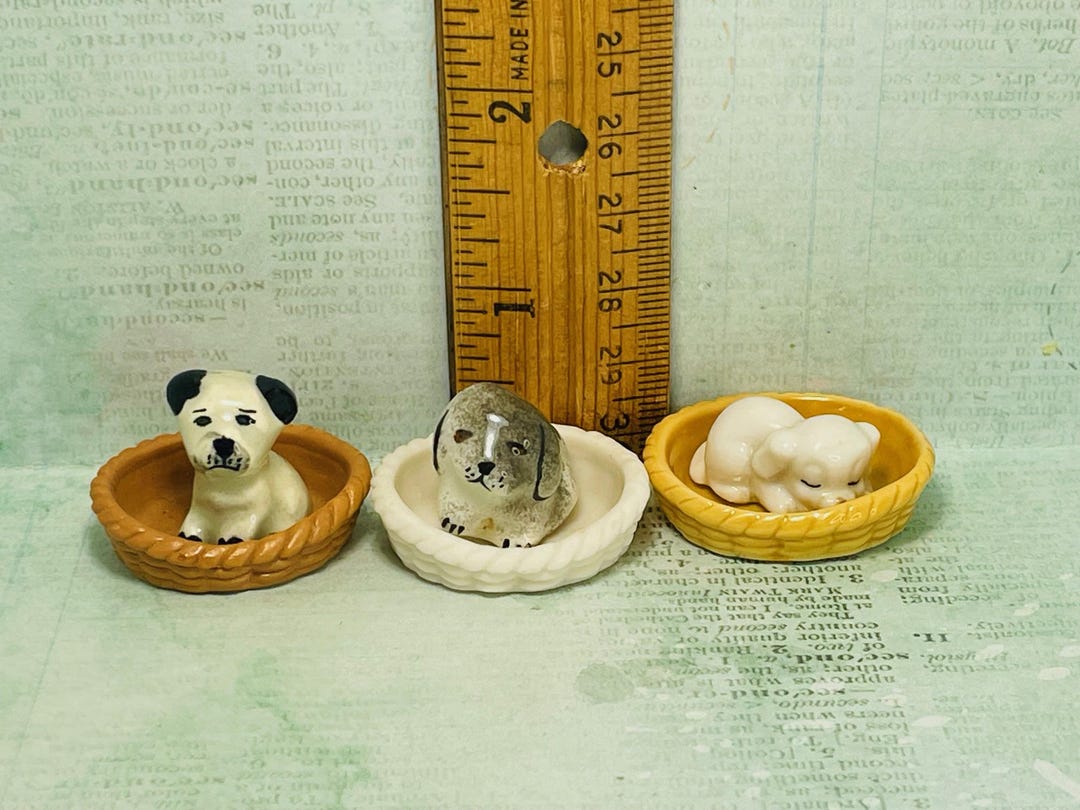 BASKET Pups Vintage Dog Dogs Puppies Hounds in a Woven Basket 2 Pcs ...