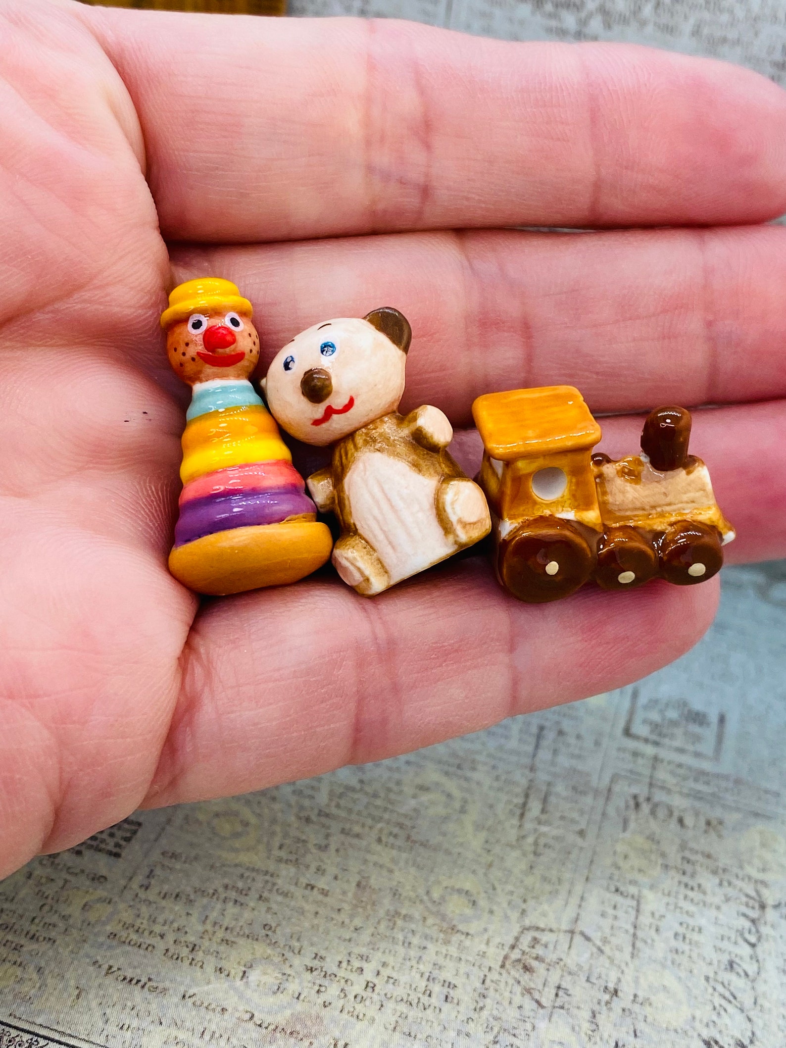 Tiny Wooden RETRO TOYS Train Plane Rocket Duck Pull Toy Bear Stacking ...