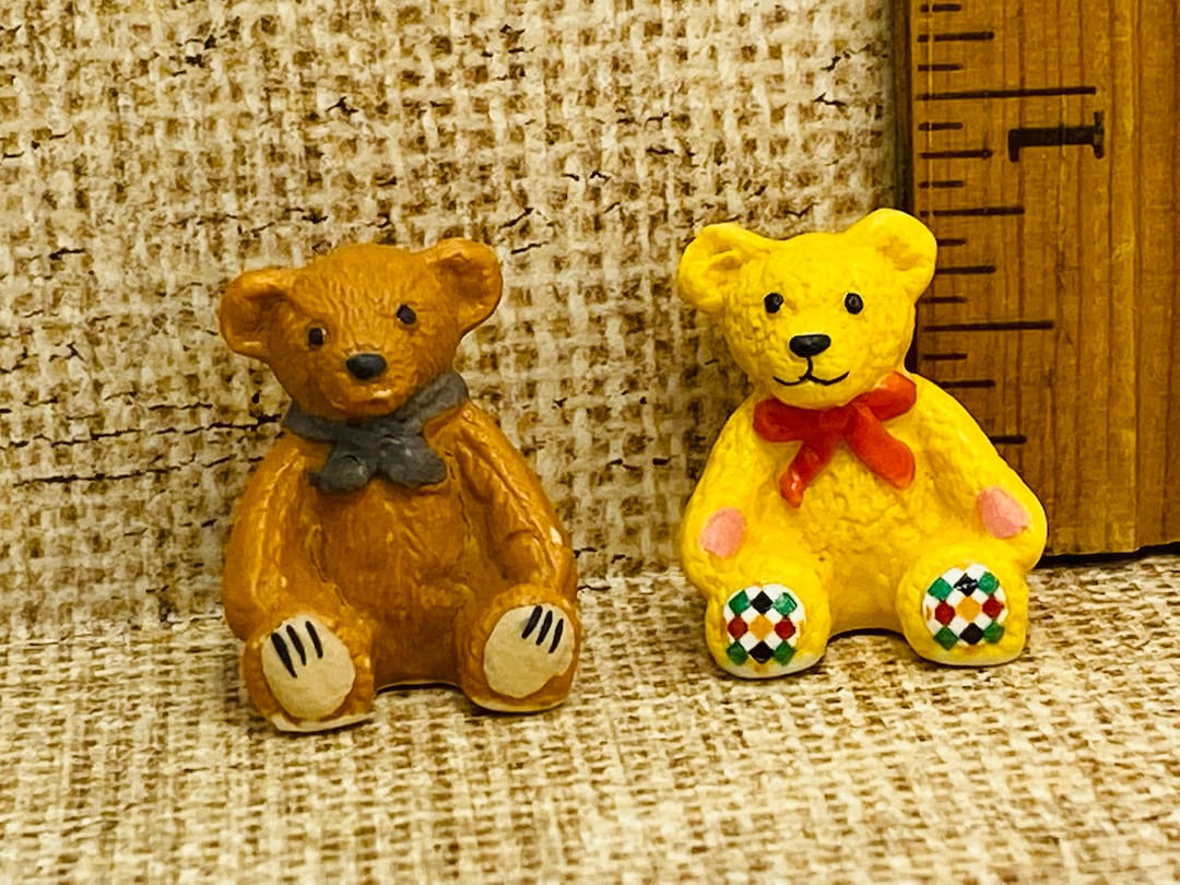 TEDDY BEAR Couple Pair Bears - French Feve Feves Figurines Porcelain ...