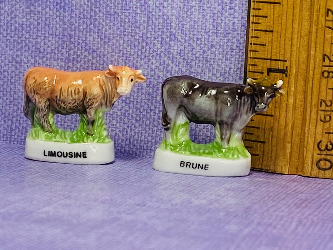 Tiny COWS Limousine & Swiss Brown Cow Calf Bull Dairy Cattle Breed Hand ...