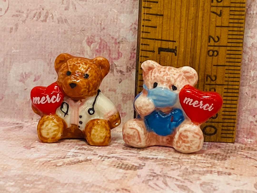 2 Tiny Teddy Bear NURSE & DOCTOR Thank You Merci Bears Figures French ...