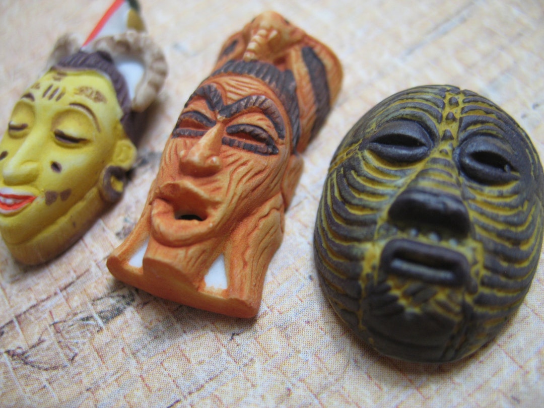 Tiny AFRICAN MASKS Tribal Ethnic Africa Primitive Art French Feve Feves ...