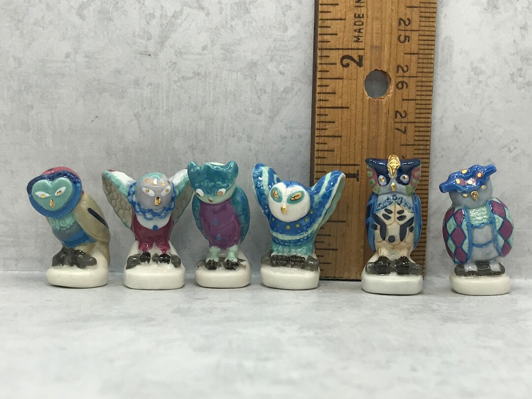 CLEARANCE HEAVENLY OWLS Wise Old Barn Owl Wood Hoot Blue Aqua Turquoise ...