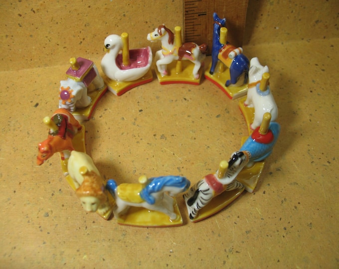 Merry Go Round Animals Carousel Horse Tiny Miniature Set of 10 - French ...