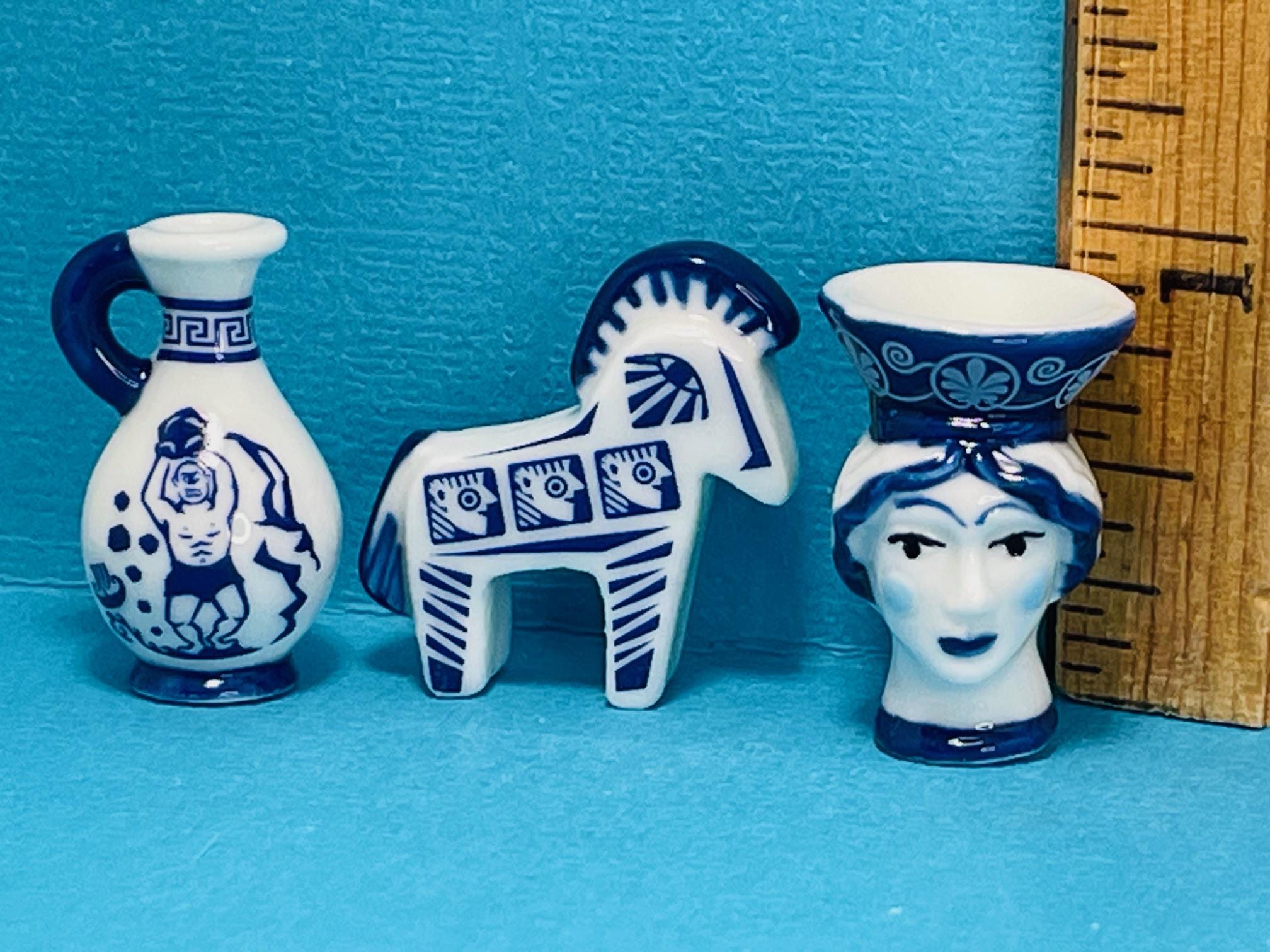 Ancient GREEK POTTERY Ulysses Odyssey Blue & White Vase Bowl Shield ...